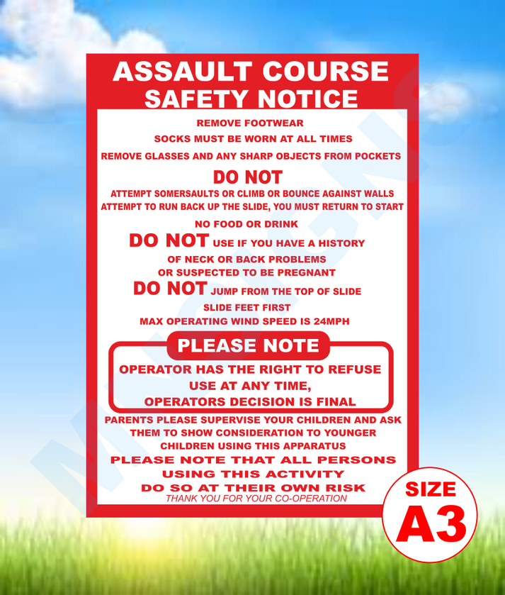 Assault course safety sign – Bouncy Signs