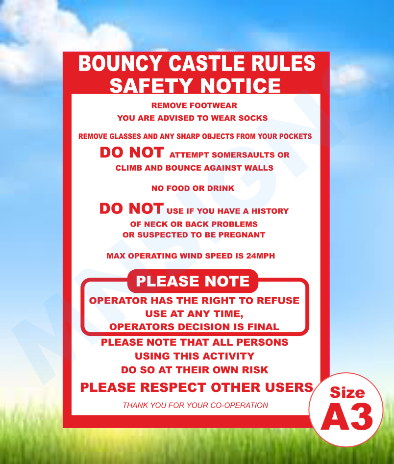 Bouncy castle rules safety sign – Bouncy Signs